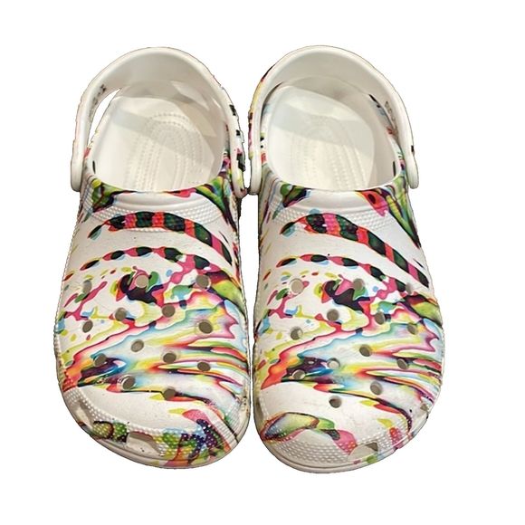 CROCS | Shoes | Crocs White Watercolor Paint Drip Slipon Clog Sandals ...